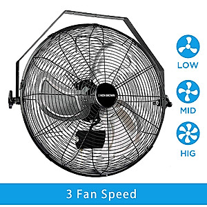KEN BROWN 18 Inch Wall Mount Fan Outdoor, 4300CFM Metal Wall Fan, 3-Speeds High Velocity Wall Mounted Fan for Patios, Greenhouse, Garage, Gazebo, Barn, Shop, Industrial