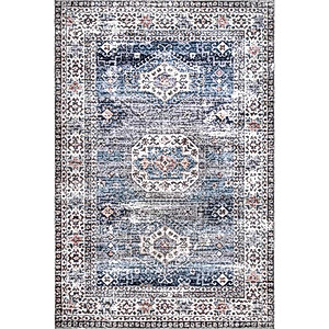nuLOOM Drina Machine Washable Distressed Area Rug Blue 6' x 9'