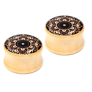 Awinrel Wood Saddle Ear Gauge Plugs Flesh Tunnel Stretcher Piercing Eyelet Mandala Skull Illuminati All Seeing Eye 3 Pairs 1 inch 25mm