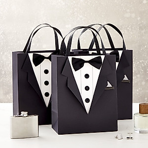 Tuxedo Gift Bag Set for Wedding Groomsman, Bachelor Party Favors (Black, 6 Pack)