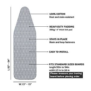 Ironing Board Cover and Pad Standard Size 15 x 54,3 Pairs of Hook and Loop Fastener Straps,Elastic Edges,Cotton Iron Board Cover with Scorch Resistant Thick Padding (Pattern G)