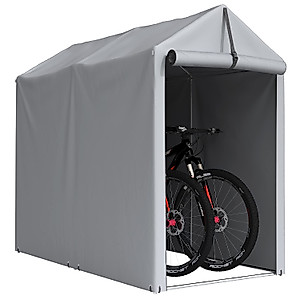 Greesum Outdoor Storage Shed 6 x 3 x 5 ft Canopy Portable Shelter Heavy Duty Carport with Roll-up Zipper Door for Bike, Motorcycle, Garden Storage, Waterproof and UV Resistant, Silver