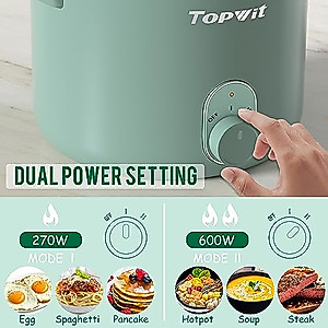 Topwit Electric Pot with Steamer, 1.5L Non-stick Ramen Cooker, Hot Pot Electric, Electric Pot for Cooking Pasta, Noodles, Steak, Egg, Portable Pot with Dual Power Control, Dorm Room Essentials, Green