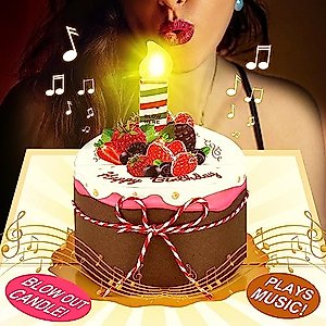 FITMITE Birthday Cards, Large LIGHT & MUSIC 3D Pop Up Birthday Cards with LED Light Blowable Candle, Chocolate Cake Musical Birthday Cards Gifts for Women & Men, Mom & Dad, Wife,Sister,Kids,Friends