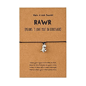 Pingyongchang 3Pcs Friendship Dinosaur Bracelet Set with Message Card Make a Wish Adjustable Bracelet Tyrannosaurus Handmade Bracelet Simple Women Jewelry Gifts