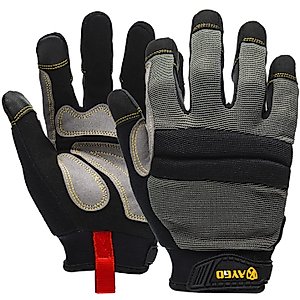 KAYGO Work Gloves For Men, KG125M Mechanic Utility Work Gloves for All Purpose, Excellent Grip, Heavy Duty, Improved Dexterity, Touch Screen, Large