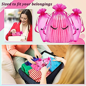 100 Pcs Eyelash Aftercare Bags 4 x 6 Inches Eye Lash Print Aftercare Makeup Bags Drawstring Cosmetic Bags Organza Beauty Bags for Women Makeup Jewelry Supplies (Pink)