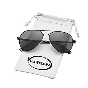 Kursan Polarized Aviator Sunglasses for Small Face Women Men, 100% UV400 Protection, 52MM ((2 Pack) Black Frame Black Lens/Gold Frame Black Lens)