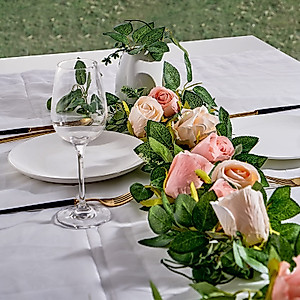 MYT Artificial Fake Rose Flowers Garland Hanging Flowers Vine 2 Pcs for Wedding Arch Flowers、Home Party、 Garden Craft Art Decor(Pink and Champagne)