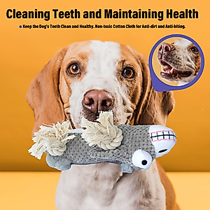 Squeaky Dog Toys for Large Dogs, Indestructible Dog Toys for Aggressive Chewers, Plush Stuffed Pet Dog Toys with Crinkle Paper, Keep Them Busy -Gray