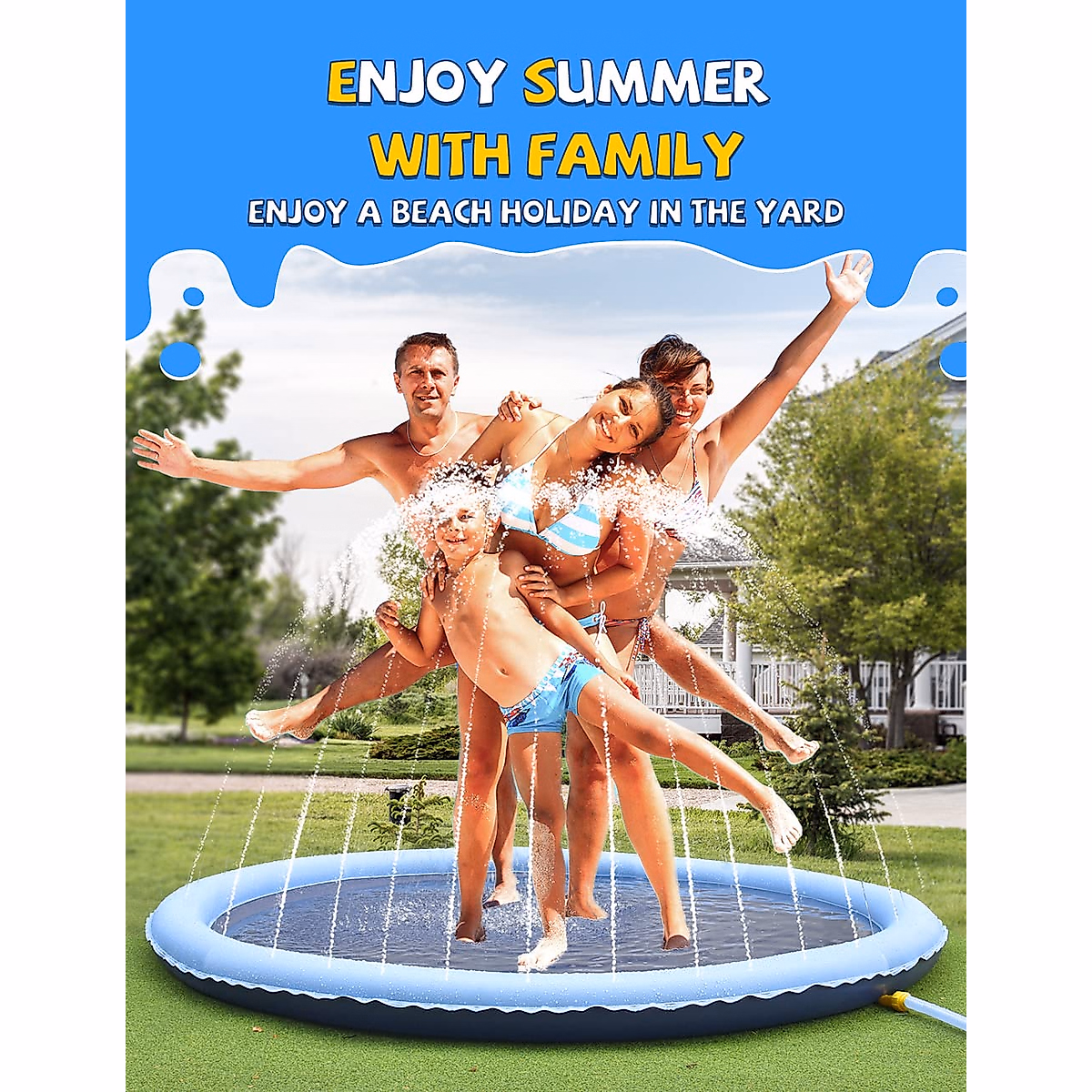 VISTOP Non-Slip Splash Pad for Kids and Dog, Thicken Sprinkler Pool Summer Outdoor Water Toys - Fun Backyard Fountain Play Mat for Baby Girls Boys Children or Pet Dog (67 inch, Blue&Blue)