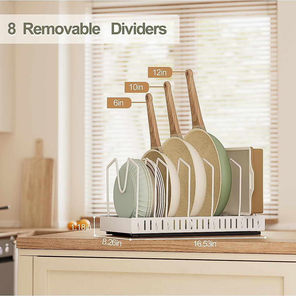 GoMaihe Pull-out Pots and Pans Organizer 2 Pack - Under Cabinet Pot Lid Holder for Kitchen - Bakeware & Dishes Storage Rack with Slide Rails - Multi-purpose Silde-out Drawer - Easy to Clean - White