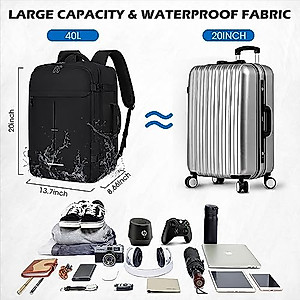 Travel Backpack for Men 40L Carry on Backpack Airline Approved 17 Inch Laptop Backpack Waterproof Large Travel Backpack Luggage Daypack Business College Weekender Overnight Backpack Men Women, Black