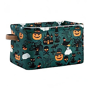senya Large Foldable Storage Basket with Handles, Halloween Pumpkin Ghost Fabric Collapsible Storage Bins Organizer Bag for Baby Storage Toy Storage 15 x 11 x 9.5 inch