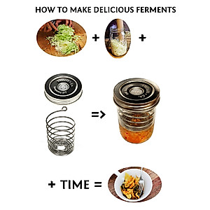 Trellis + Co. 316 Stainless Steel Fermentation Lids | 3 Silicone Waterless Fermenter Airlock Lids | Easy Lacto Fermenting Wide Mouth Mason Jar Canning Lids | Free Recipe eBook Included