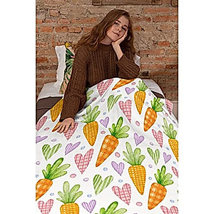 Easter Blanket Cute Carrots Blanket Soft Cozy Warm Lightweight Plush Fleece Throw Blanket Bed Quilts Easter Gifts for Women Men Couch Sofa Travel 60"x80" L for Adults