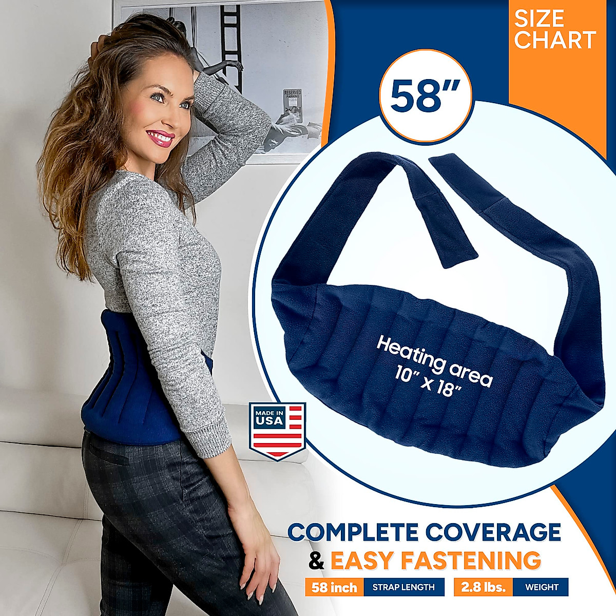 SunnyBay Microwave Heating Pad, Microwavable Moist Hot or Cool Bean Bag Wrap for Neck, Shoulder, Knee, or Back Pain with Fastening Straps, 10x18 Inch Heating Area, 2.8 Lbs, FSA HSA Approved, 58 Inches