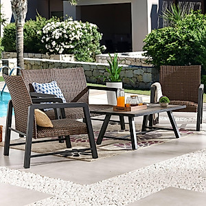 PatioFestival Patio Conversation Set 4Pcs Wicker Outdoor Furniture Sets with Quick-Drying Internal Cushion All Weather Frame