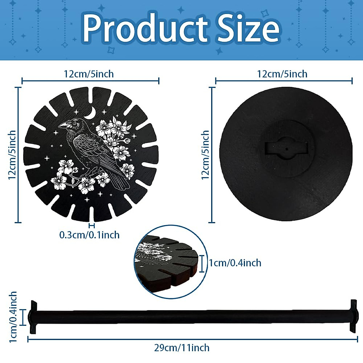CHGCRAFT Crow Flower Pendulum Holder Crystal Shelf Black Crystal Display Shelf Pendulum Display Stand with Hand Moon Witch Stuff Wooden Pendulum Holder Stand for Crystal Essential Oil