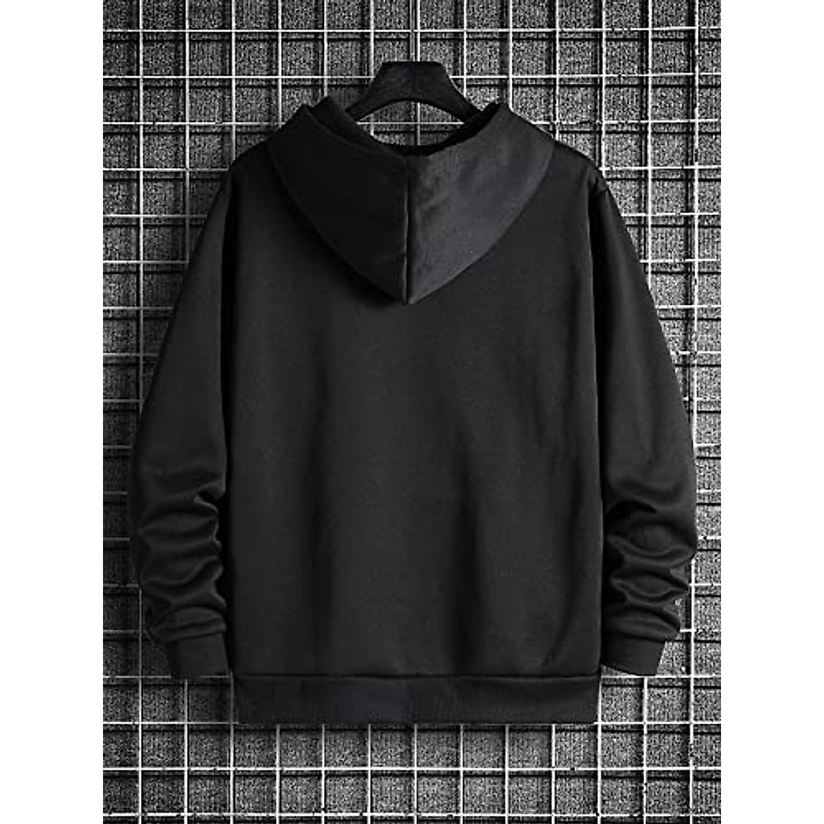 WDIRARA Men's Color Block Letter Embroidery Long Sleeve Hooded Sweatshirt Hoodies Red Rose and Black L