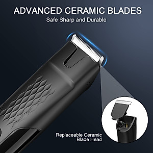 Groin Hair Trimmer for Men,Electric Ball Trimmer/Shaver with Led Light,Replaceable Ceramic Blade Heads,PX7 Waterproof Grooming Kit,1.5Hours Runtime