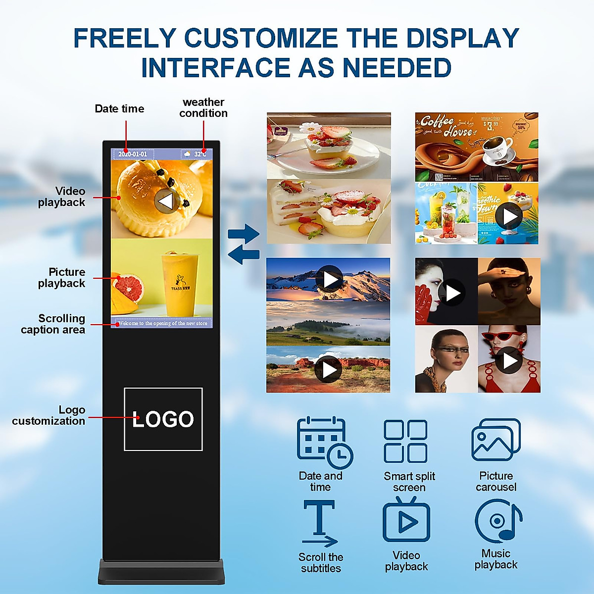 ZPNUZDU 32 in Digital Signage Capacitive Touch Digital Signage Displays,with WiFi USB/APP Software Input Digital Signage Kiosk, Android 11 (4+32g) Digital Signage Player
