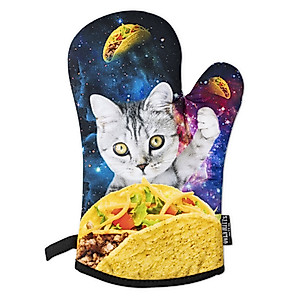 Oven Mitts Co. Galaxy Taco Cat, Oven Mitts and Pot Holder 3pcs Set, Insulated, 100% Cotton