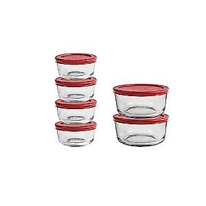 Anchor Hocking SnugFit 12 Piece Glass Food Storage Containers with Lids, Red