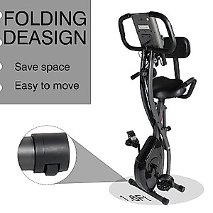 PS Stationary Folding Exercise Bike, magnetic drive cycle bikes with Resistance Belt backrest Digital Monitor Exercise Equipment for Home Gym&workout