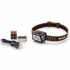 Bushnell Power+ 500L LED Headlamp - Flexible Power, Water Resistant, Rechargeable, Adjustable Band, Red Mode