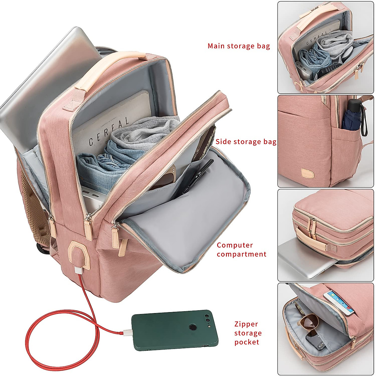 NOBLEMAN Backpack for women and man,Waterproof travel work Backpack, 15.6 Inch Laptop Backpack, Daypack, with USB (Pink Plus)