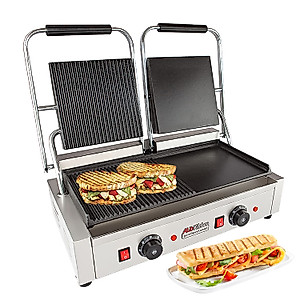 ALDKitchen Panini Sandwich Press Grill | Durable Stainless Steel Construction | Double head | 110V (Ribbed/Plain)