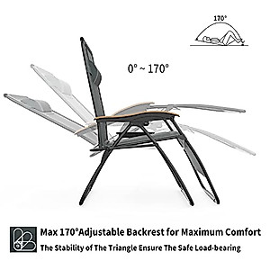 Oversized Zero Gravity Chair with 4 in 1 Cup Holder Padded Headrest Outdoor Adjustable Folding Reclining Patio Chair,350lb Capacity Patio Recliner Lounge Chair for Outside,Camping,Pool（Black+Grey）