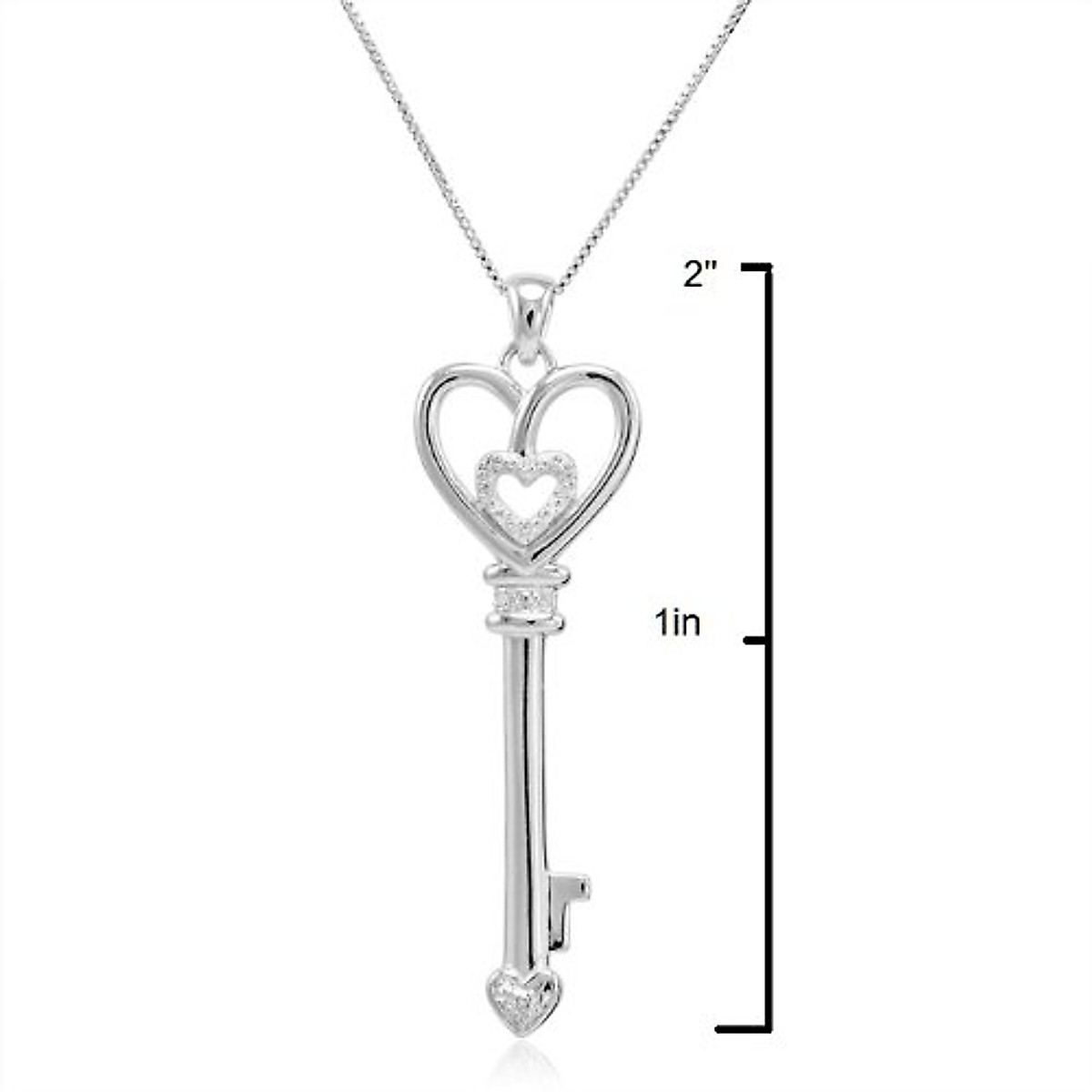 Amanda Rose Collectoin Diamond Key to Her Heart Pendant Necklace for Women in Sterling Silver on an 18" Box Chain| Real Diamonds in Sterling Silver