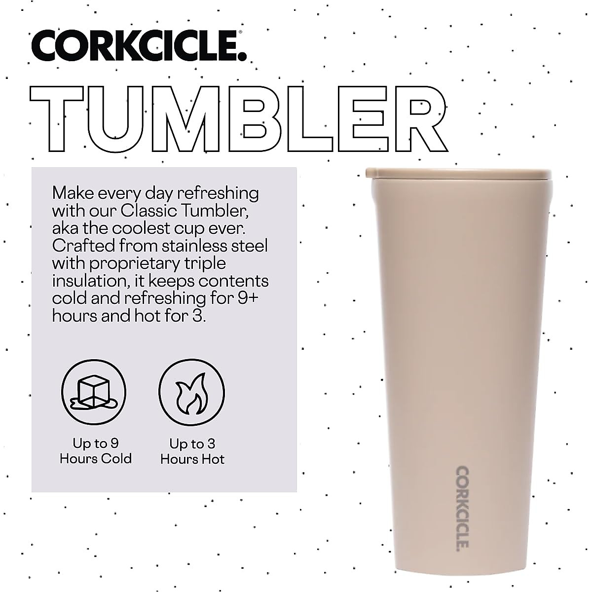 Corkcicle Classic Triple Insulated Coffee Mug with Lid, Desert, 24 oz – Stainless Steel Travel Tumbler Keeps Beverages Cold 9+hrs, Hot 3hrs – Cupholder Friendly Travel Coffee Tumbler