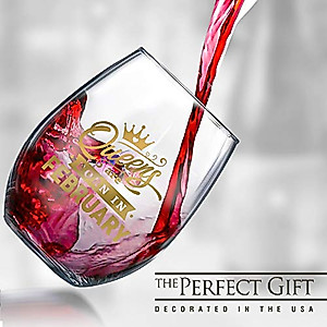 Bad Bananas February Birthday Gifts for Women - Queens Are Born In February 21oz Stemless Wine Glass - Pisces or Aquarius Zodiac Gifts For Her Happy Birthday Gifts for Moms, Best Friends, Sisters