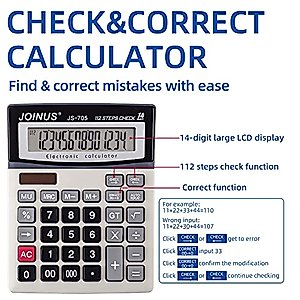 Large 14-Digit LCD Display Desktop Calculator with Check & Correct Function, Solar Battery Dual Power Calculator, Large Computer Keys Electronics Calculator for Office School Calculating