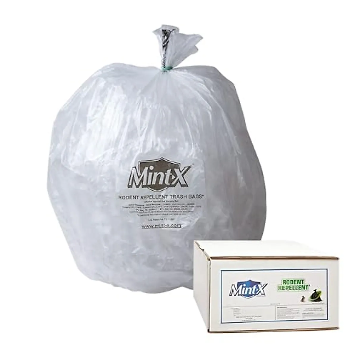 Mint-X Rodent Repellent Trash Bags, 1.3 Mil, Flat Seal, 46" Height x 40" Length, Clear (Pack of 100),MX4046XHC