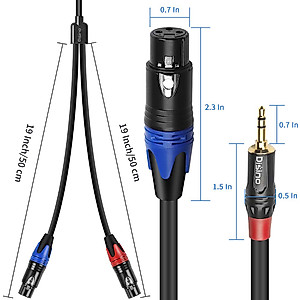 Disino Dual Female XLR to 3.5mm Y-Splitter Cable, Unbalanced XLR Female to 1/8 Inch Mini Jack TRS Stereo Aux Interconnect Audio Mic Breakout Patch Cord - 6.6 Feet/2 Meters