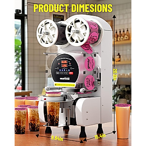 WantJoin Cup Sealing Machine Full Automatic Cup Sealer Machine 89/90/95MM 3.50/3.54/3.74IN Electric White Cup Sealing Machine 500-600 Cups/H(White)