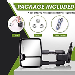 SIZIOM Switchback Towing Mirrors for 2009-2018 Dodge Ram 1500,2010-2018 Ram 2500 3500,Ram Classic 2019-2023,Power Heated Dynamic Turn Signal Backup Light Puddle Lamp Extendable Pair Set Tow Mirrors