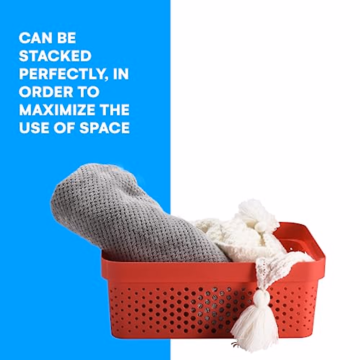 Bins & Things Plastic Storage Bin - Basket Organizer Bins - Suitable as Laundry Bin, Closet Basket, Book Shelf, Pantry Storage - Room Essentials - For Bathroom, Cabinet, & Kitchen - Set of 6 - Red