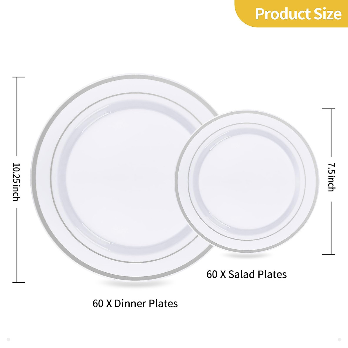 Goodluck 120PCS Silver Plastic Plates, Heavy Duty Disposable Silver Plates with 60 10.25 inch Dinner Plates and 60 7.5 inch Dessert Plates, Disposable Plates for Party, Holiday, Wedding