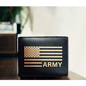 LIAM CARLTON Men's Leather Wallet - US ARMY FLAG - Unique Laser Engraved Slimfold Bifold 14 Pocket