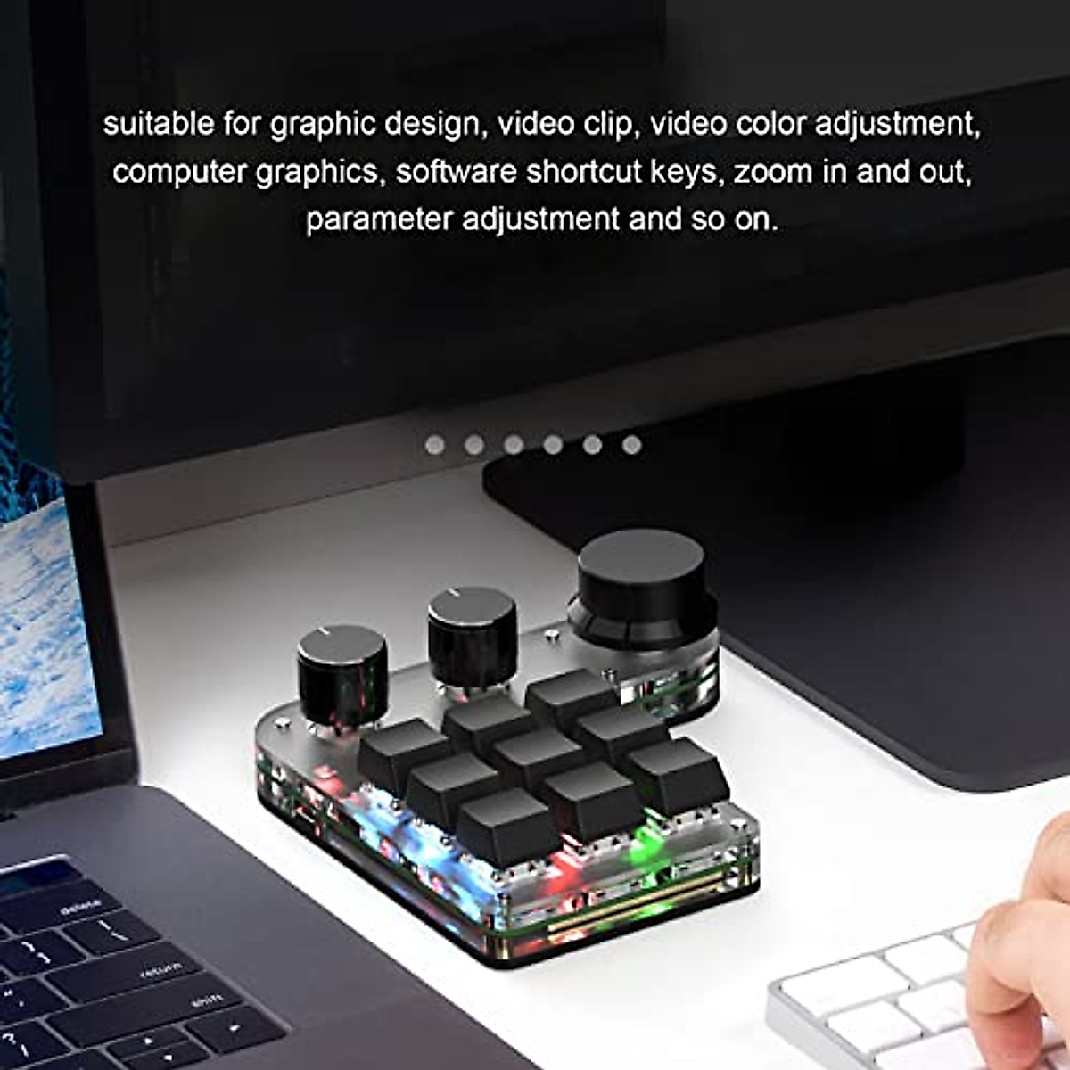 Naroote Mini Gaming Keyboard, 3 Knobs Customized Mini Keyboard 9 Keys RGB Backlit 1200 MAh for Gaming (Black)