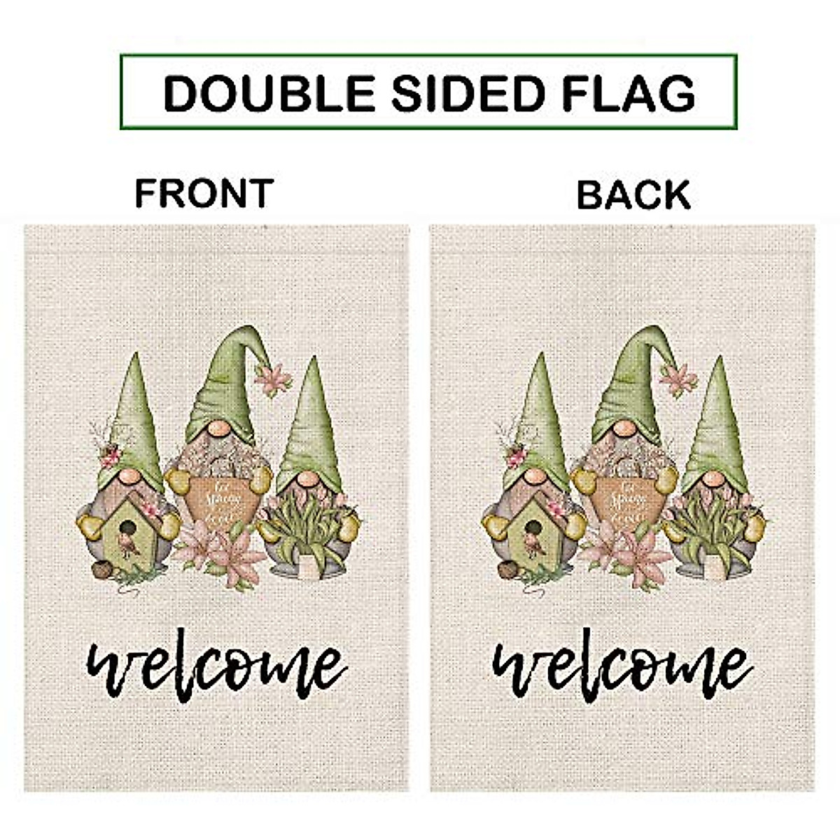 Spring Welcome Gnomes Garden Flag Burlap Summer Outdoor Decorations Double Sided Vertical Farmhouse Flags Yard Decor 12.5 x 18 Inch