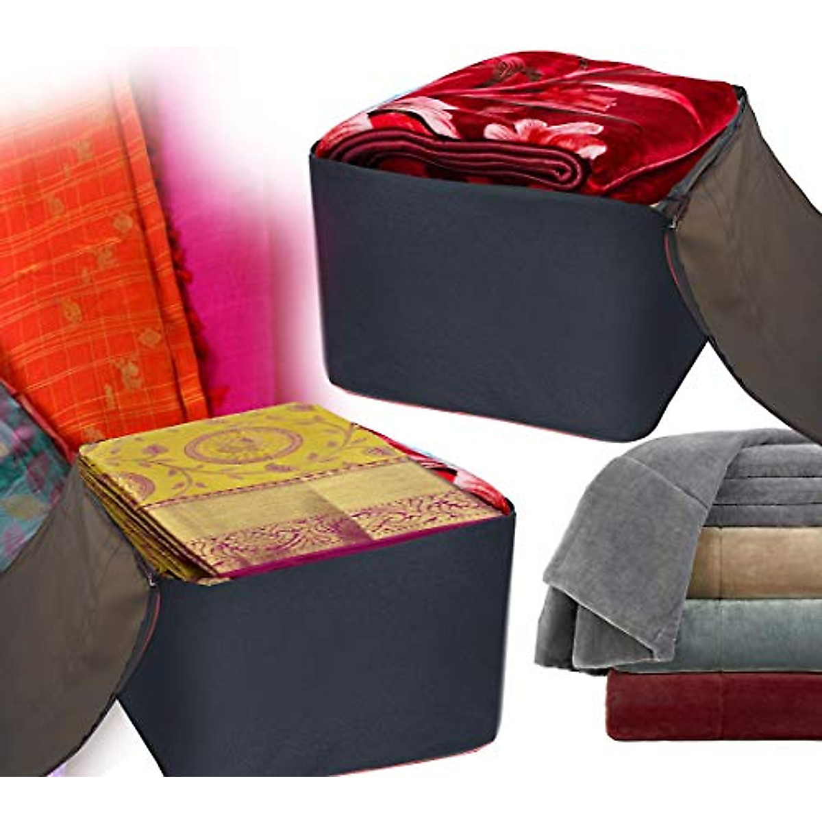 Storite 2 Pack Nylon Big Underbed Storage Bag Moisture Proof Cloth Organiser with Zippered Closure and Handle(BlackRed, 21.25 x 18.11 x 11 inch) Rectangular