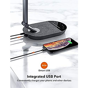 Metal LED Desk Lamp, Workbench Office Light with 5V/2A USB Port, Eye-Caring Architect Desk Lamps for Home Office, 5 Color Modes & 6 Brightness Levels, Touch Control (Light Grey)