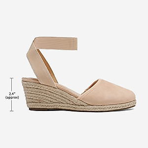 DREAM PAIRS Women's Nude Closed Toe Elastic Ankle Strap Espadrilles Wedge Sandals Size 9.5 M US Amanda-1