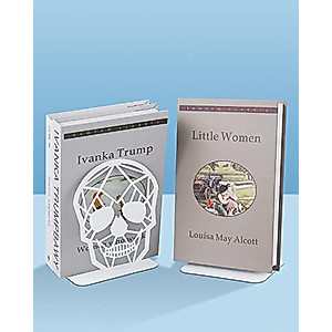 3 Pairs Metal Skull Design Bookend Black Book Ends, Heavy-Duty Bookends for Shelves, Black Skull Book Ends for Heavy Books, Book Shelf Holder Home Office Decorative Desktop Organizer White